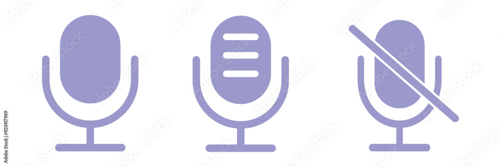 Audio microphone on and mute icon set. Microphone symbol for your web ...