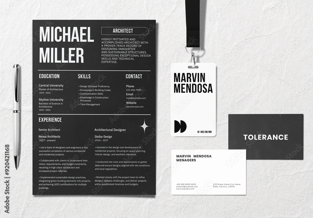 Flatlay Corporate Identity Resume Business Card And Staff ID Holder ...