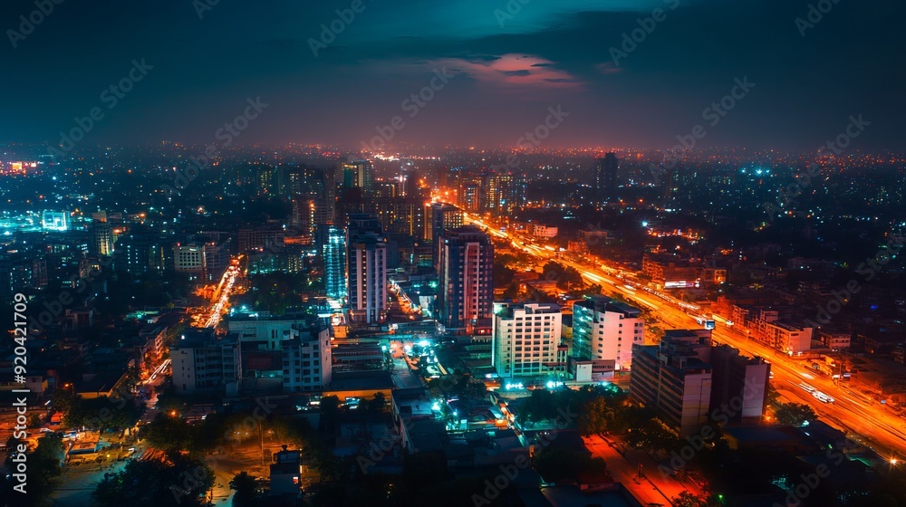 An aerial view of Gurugram downtown at night, highlighting the ...