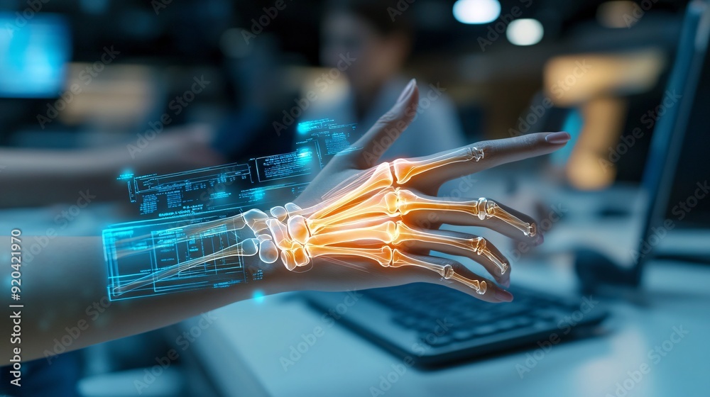 240805 03. Hand pain visualization at modern office space. Carpal ...