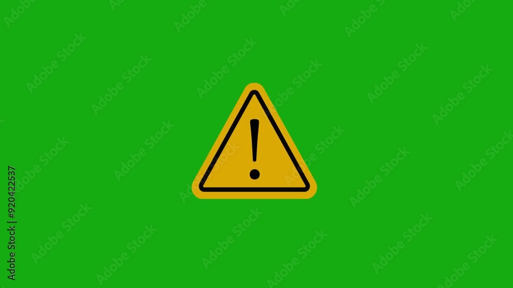 4k video green screen background on Warning icon animation. Triangle ...