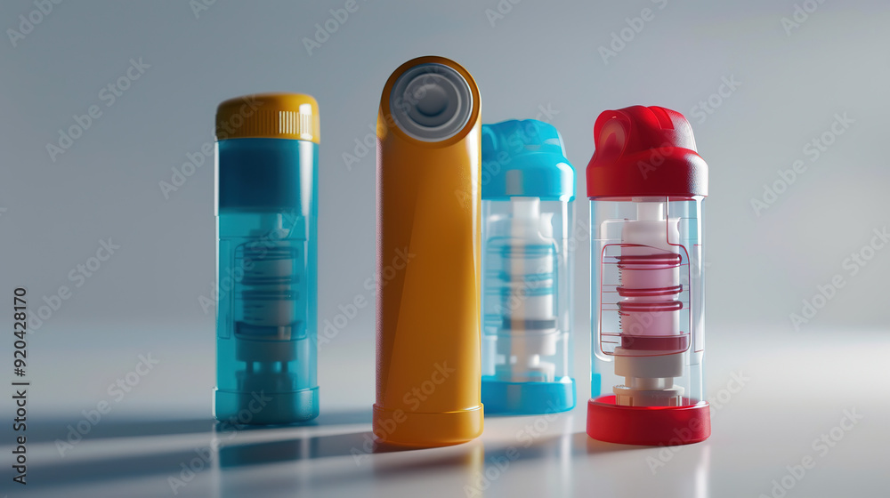 High-quality photo of metered-dose inhalers arranged at an angle ...
