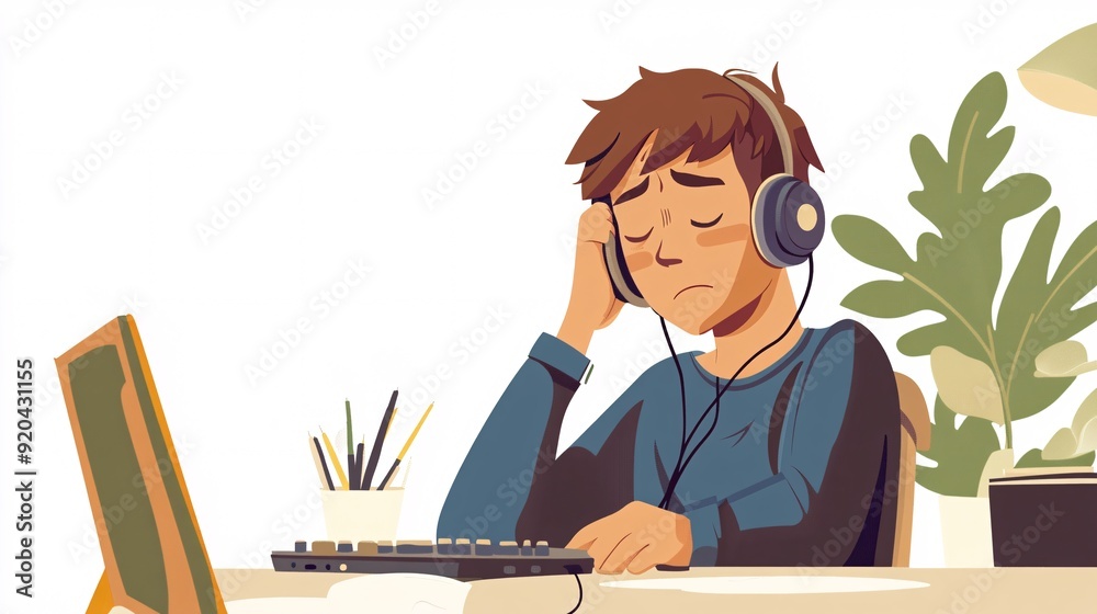 240805 67. A man experiencing discomfort at ear in recording studio ...