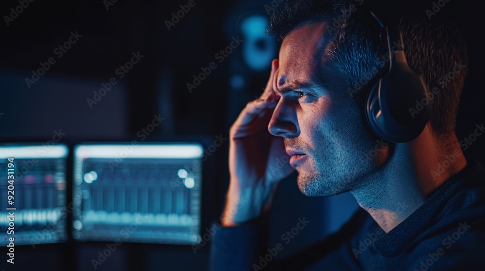240805 67. A man experiencing discomfort at ear in recording studio ...
