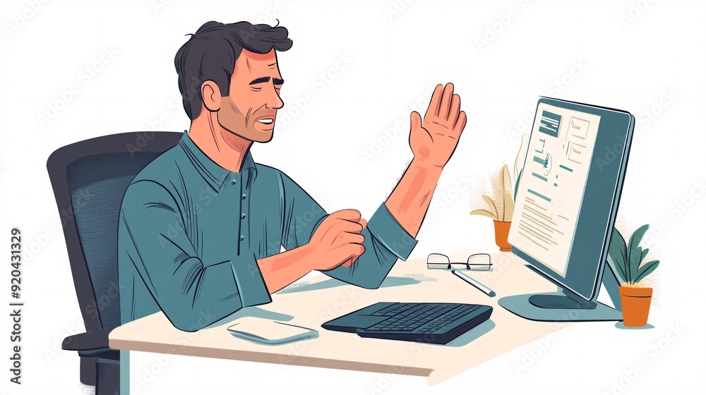 240805 72. A man experiencing discomfort at finger in corporate ...