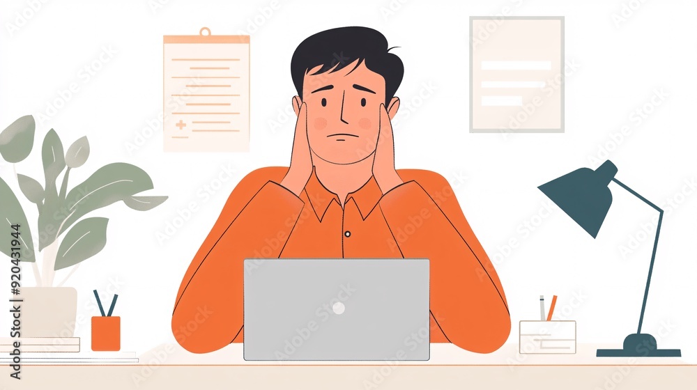 240805 102. A man experiencing discomfort at face in corporate ...