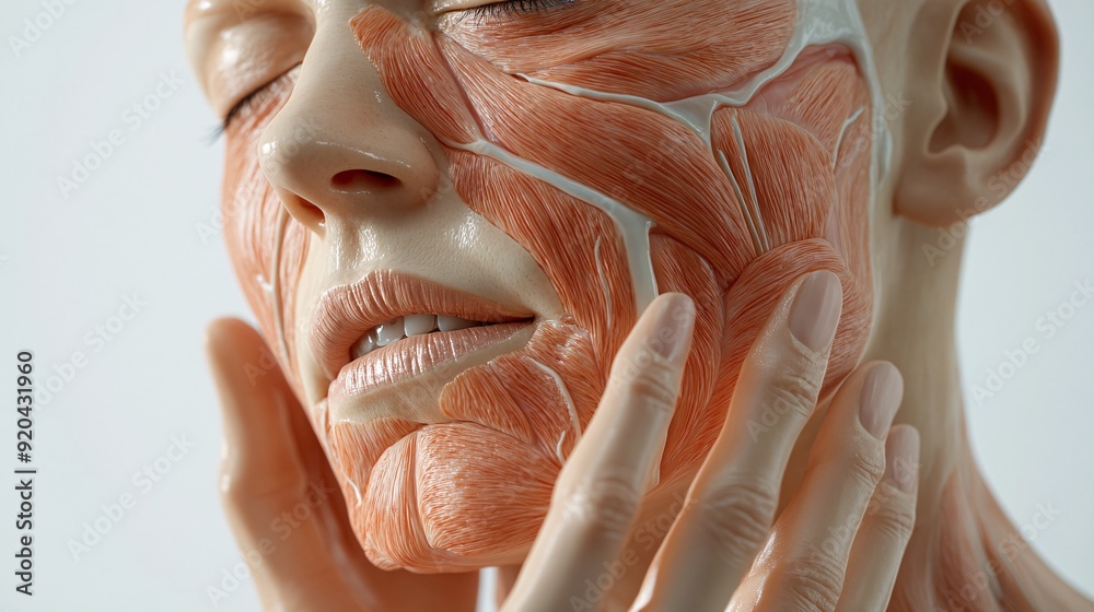 240805 103. Close-up of person touching painful face in modern office ...