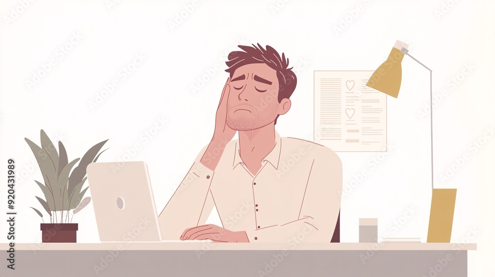 240805 102. A man experiencing discomfort at face in corporate ...
