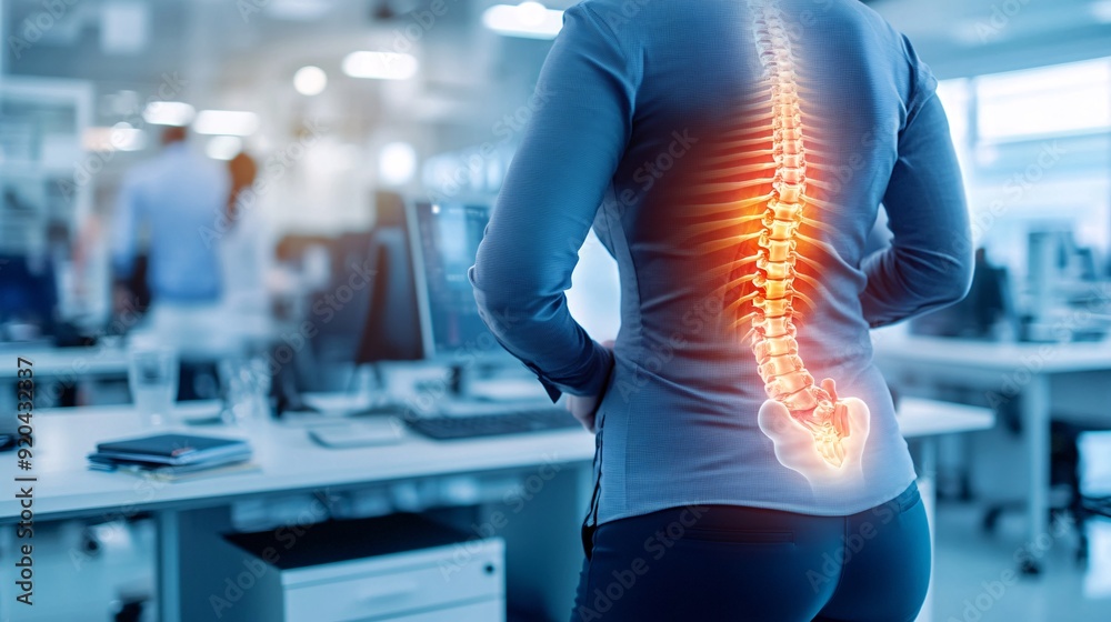 240805 115. Detailed view of torso with highlighted lower back pain in ...