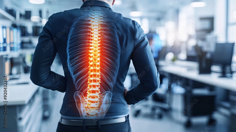 240805 115. Detailed view of torso with highlighted lower back pain in ...