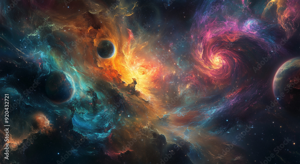 An ethereal cosmic backdrop featuring a vibrant nebula and distant ...