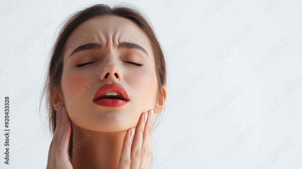 240805 166. A woman having pain at lips in studio. Labial tissue ...