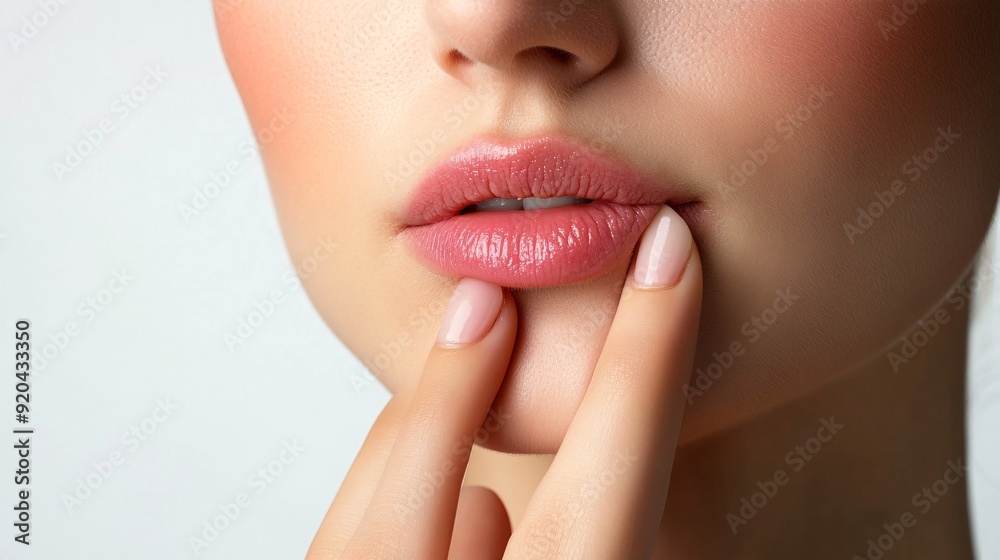 240805 166. A woman having pain at lips in studio. Labial tissue ...