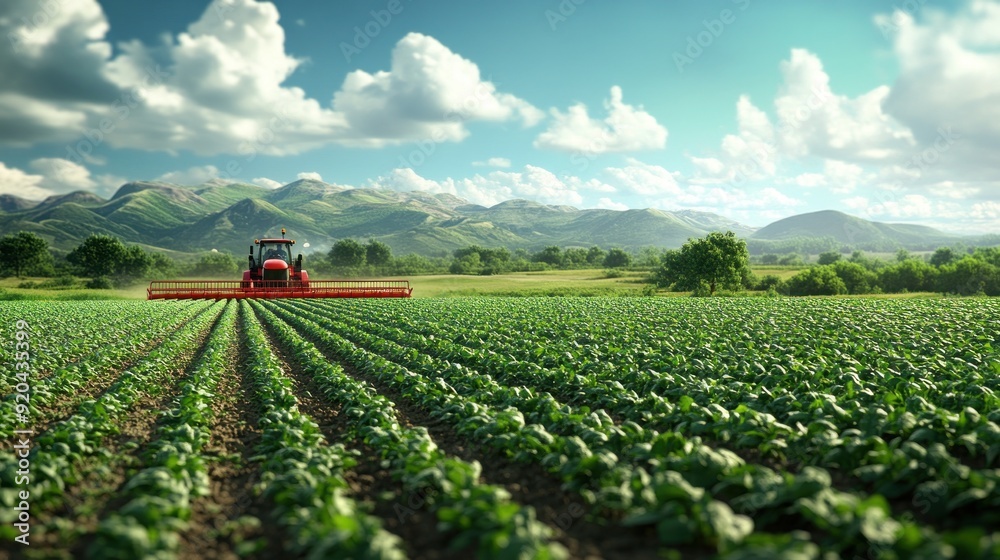 A high-resolution 3D animation of a flourishing agricultural landscape ...