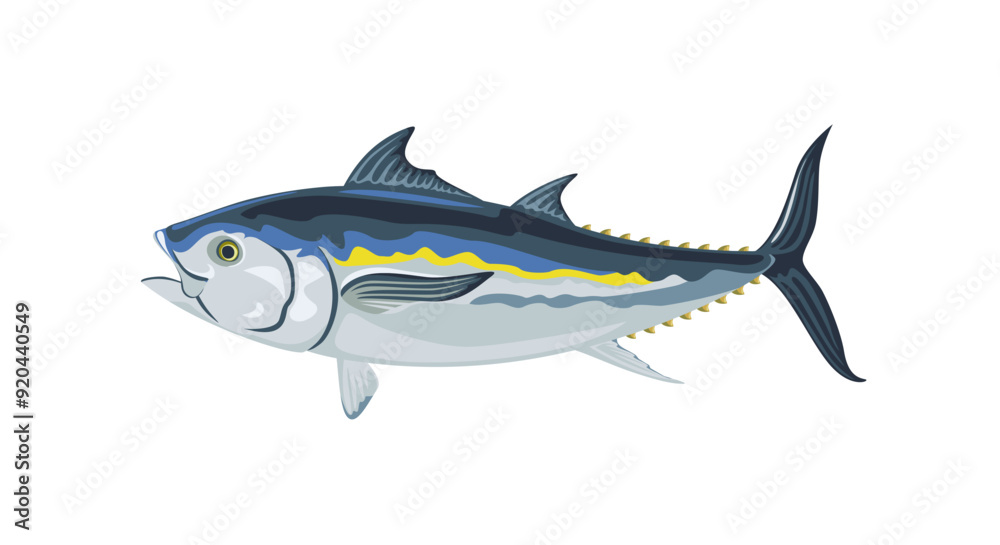 Tuna fish isolated on white background. Vector cartoon flat ...