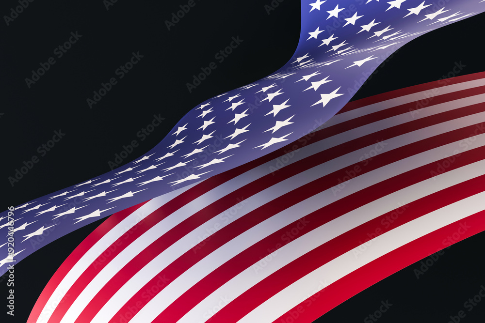 Elegant, dynamic representation of American flag against a dark ...