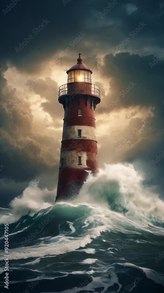 Lighthouse Battling a Terrible Storm on a Remote Island: Hyper ...