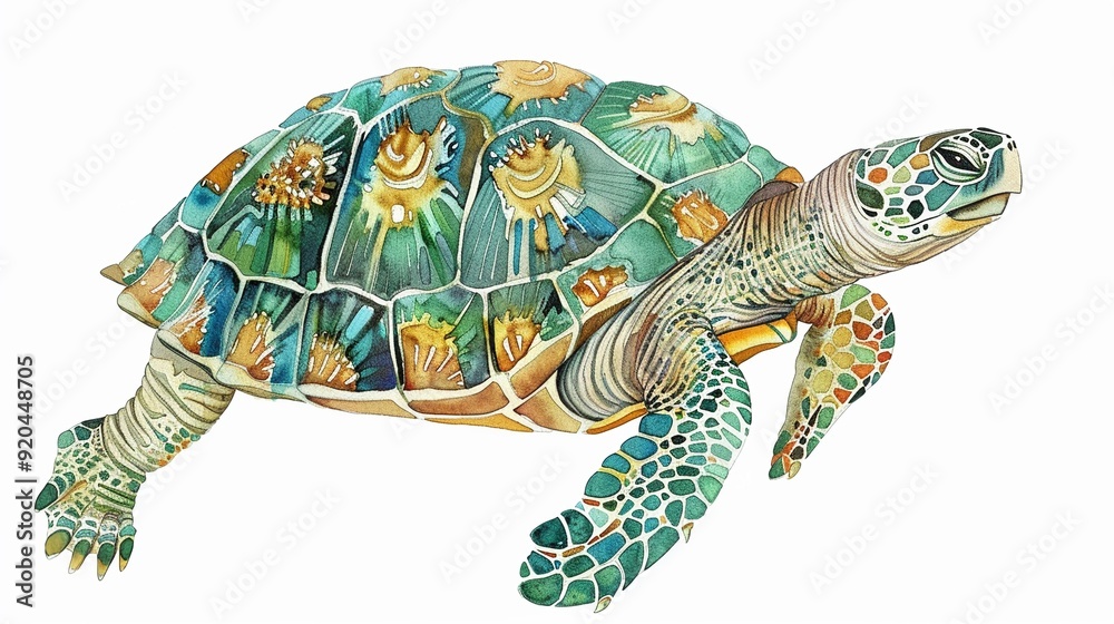 Realistic turtle with intricate shell patterns,Clipart, watercolor ...