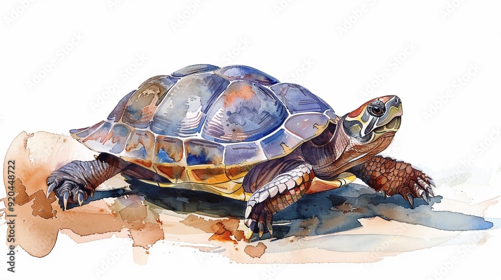 Land turtle crawling on the ground,Clipart, watercolor illustration ...