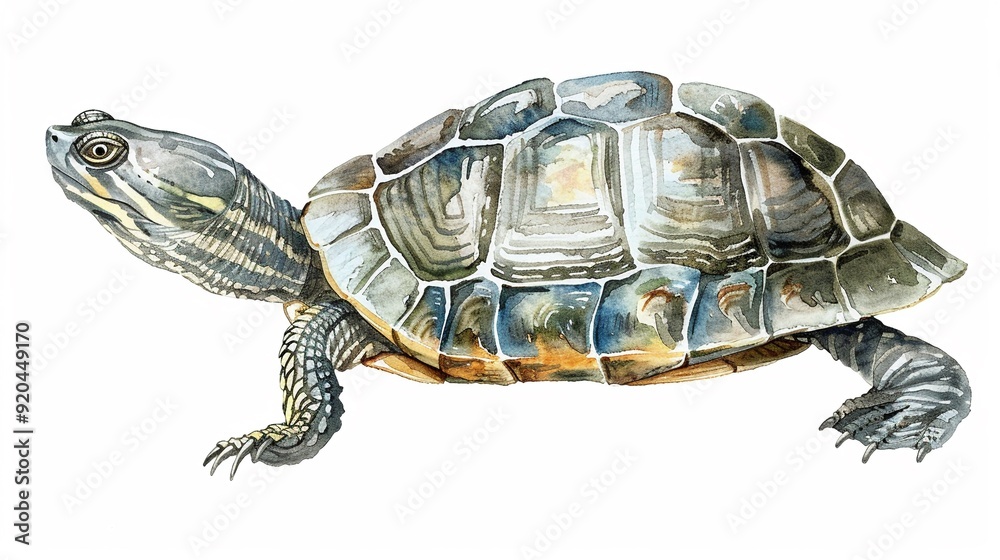Diamondback terrapin exploring its habitat,Clipart, watercolor ...