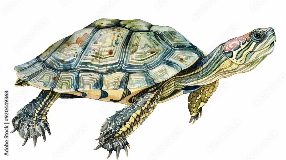 Map turtle with distinctive shell markings,Clipart, watercolor ...