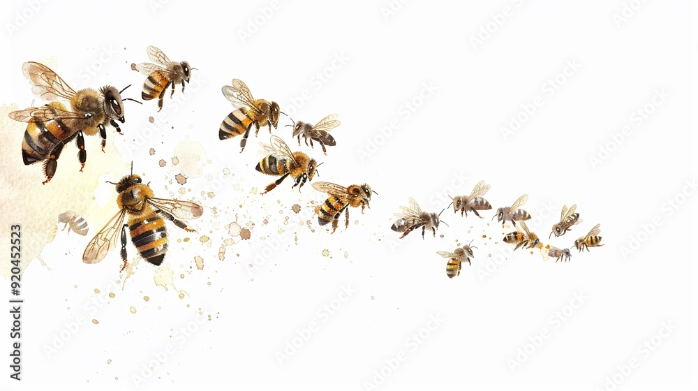 Bee with a trail of buzzing sound,Clipart, watercolor illustration ...