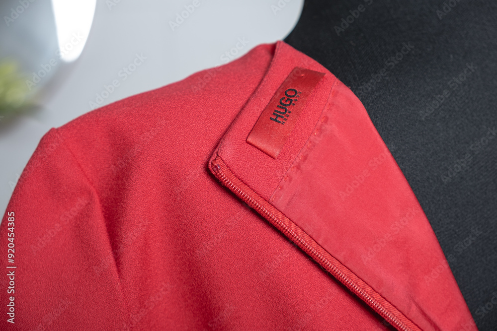 Red dress with a label for the brand Hugo boss on the reverse side ...