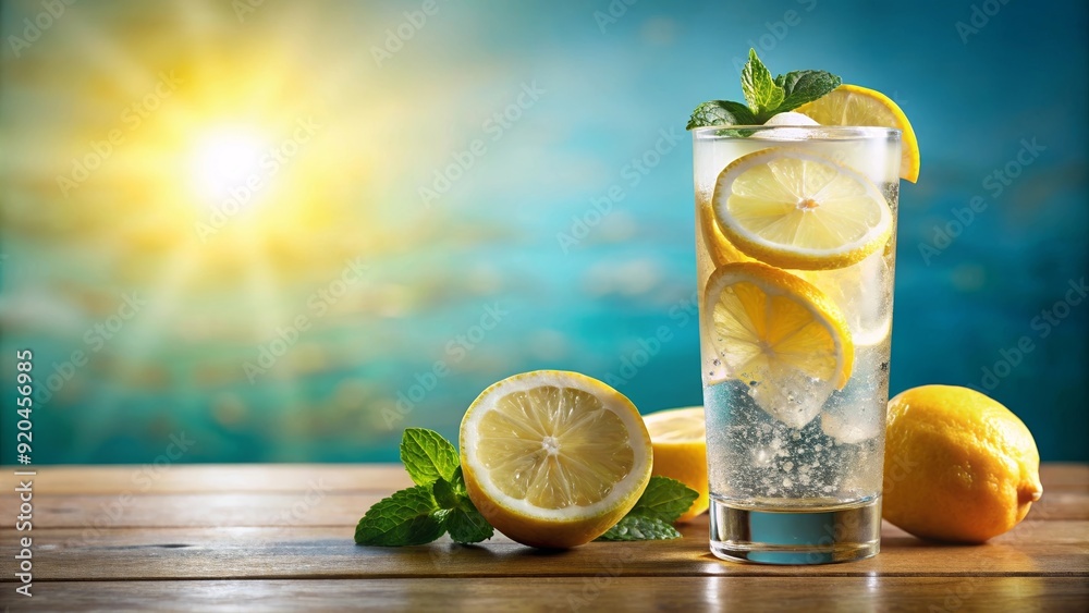 Refreshing soda with a slice of fresh lemon , carbonated, beverage ...