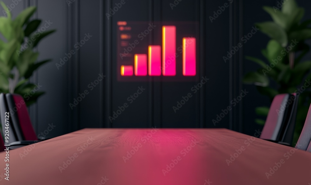 modern business meeting room interior design with neon pink bar chart ...
