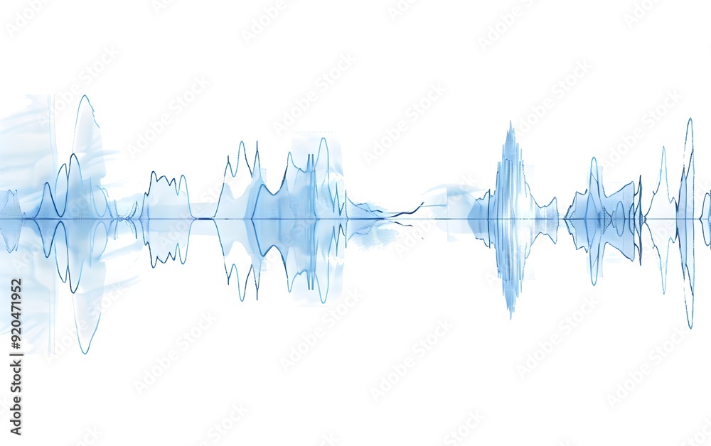 A blue line drawing of an audio wave, with no background and white ...