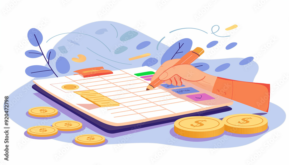 Vector person calculates monthly expense and payment bill invoice ...