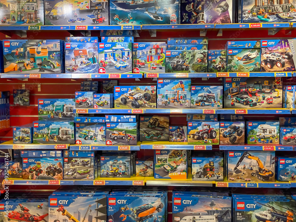 Germany Berlin August 12, 2024. A large display of Legos with many ...