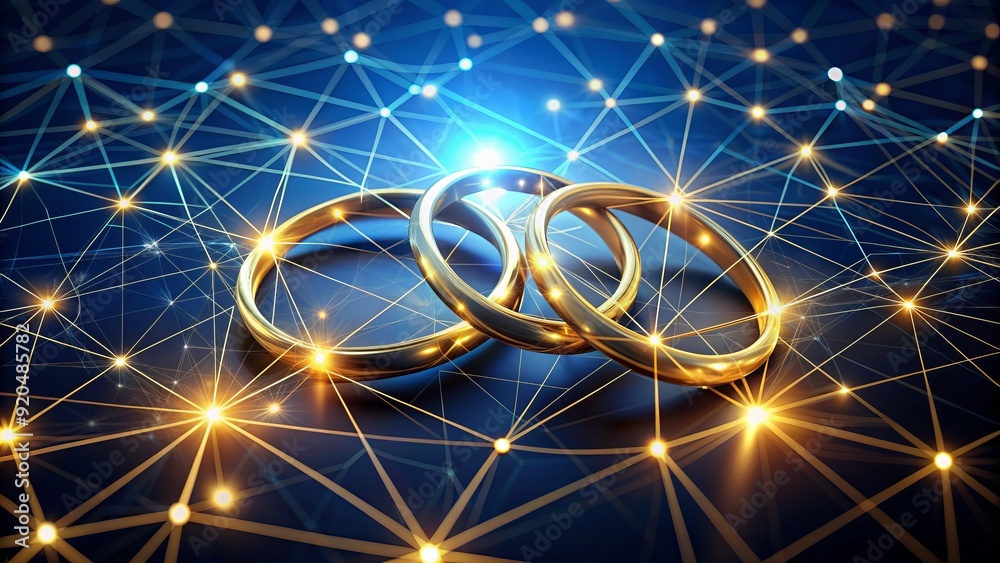 Golden interconnected rings forming a network, symbolizing connection ...