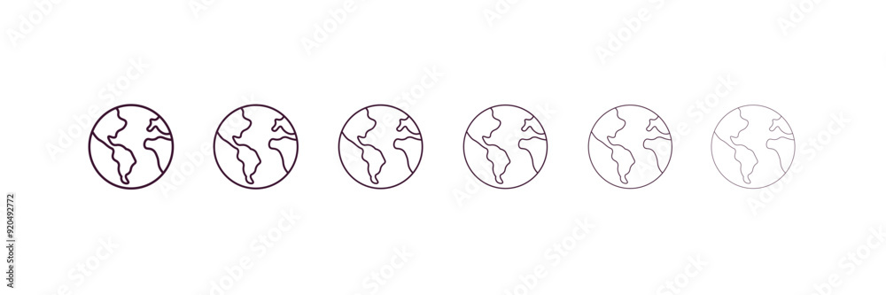 world map outline icon. Linear vector from education concept. 6 different line style world map ...