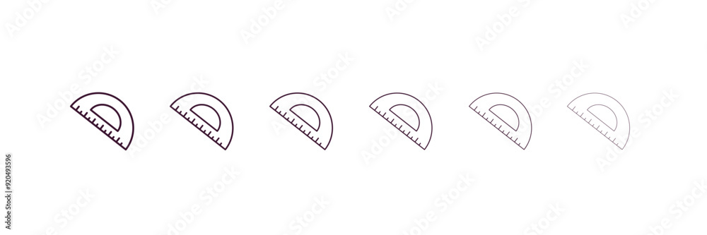 semicircle with ruler outline icon. Linear vector from education concept. 6 different line style ...