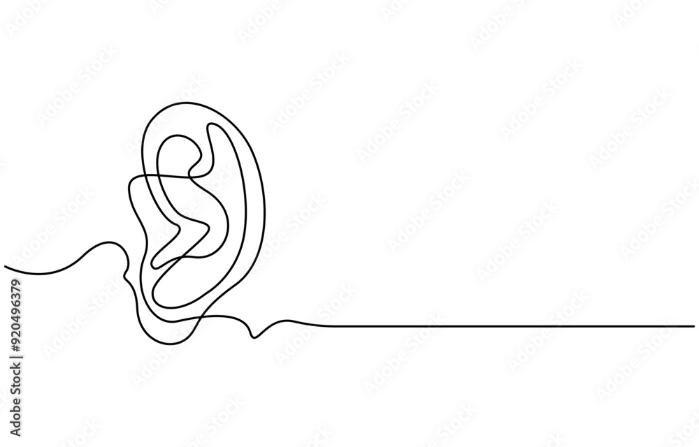 Continuous one line drawing of human ear. One line of human ear. Body ...