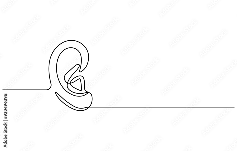 Continuous one line drawing of human ear. One line of human ear. Body ...