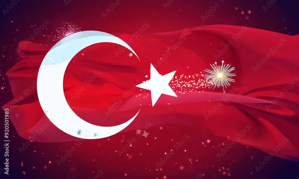 "Draw a whimsical version of the Turkish flag with a crescent moon and ...
