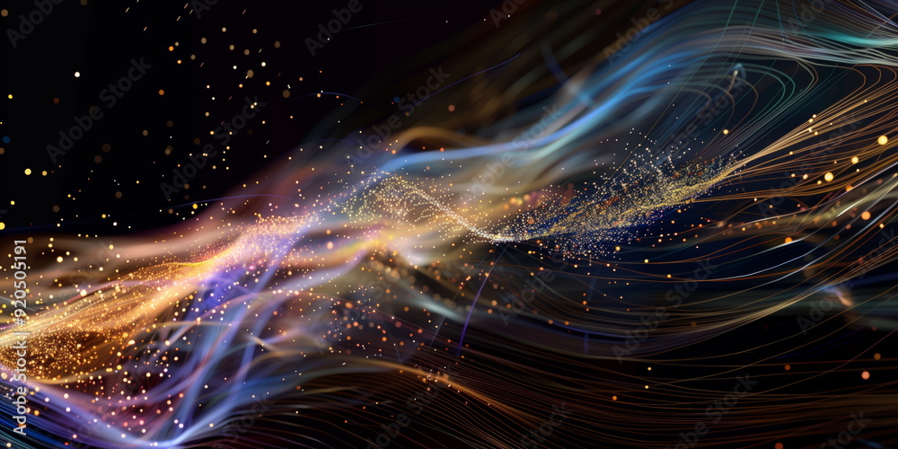 High physics, wave function effect. glowing wave flow and particle ...