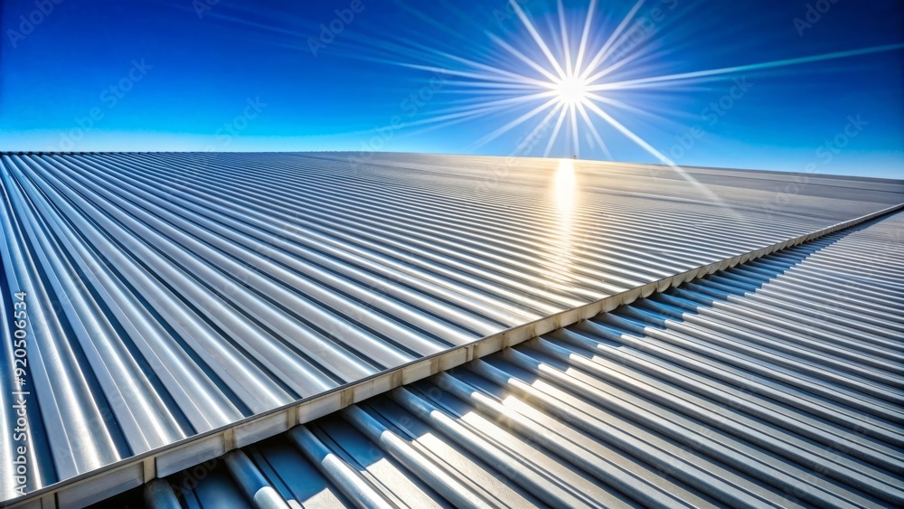 Sparkling silver corrugated steel roofing sheets glisten in the ...
