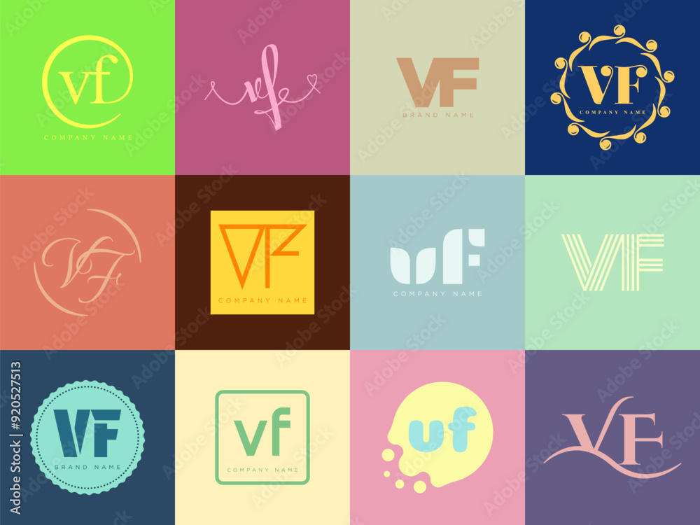 VF logo company template. Letter v and f logotype. Set different ...