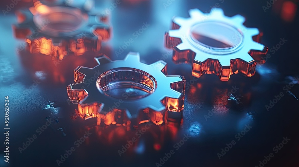 Glassmorphism-style gear icons with subtle shadows and a glowing effect ...