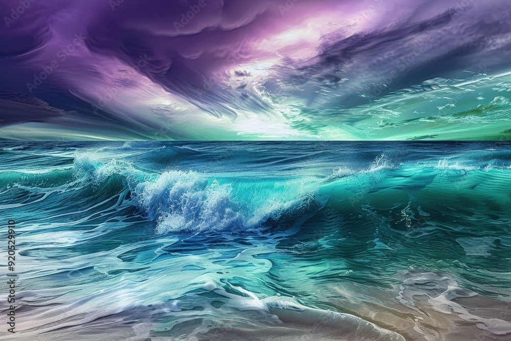 Abstract looping purple energy waves from particles of futuristic high ...
