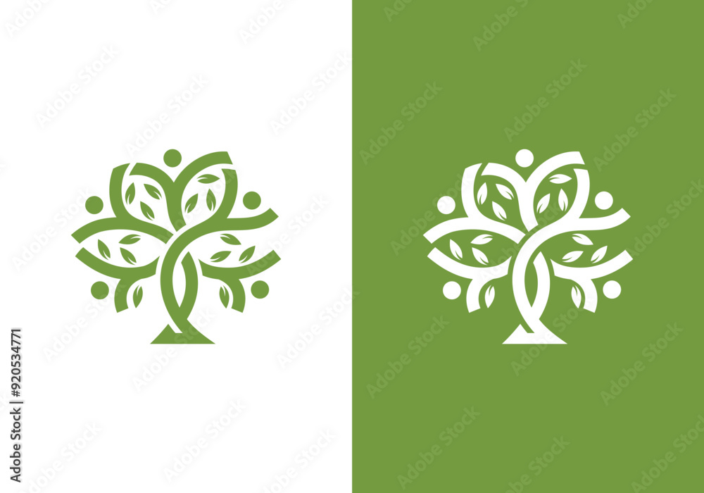 line art nature logo vector design of tree and man or person inside ...