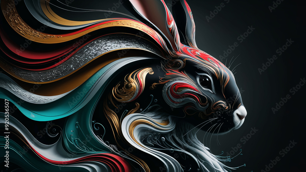 ภาพประกอบสต็อก Artistic and vibrant illustration of a rabbit with ...