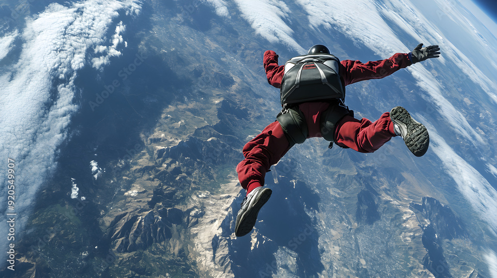 A skydiver preparing to deploy their parachute, with the full body of ...