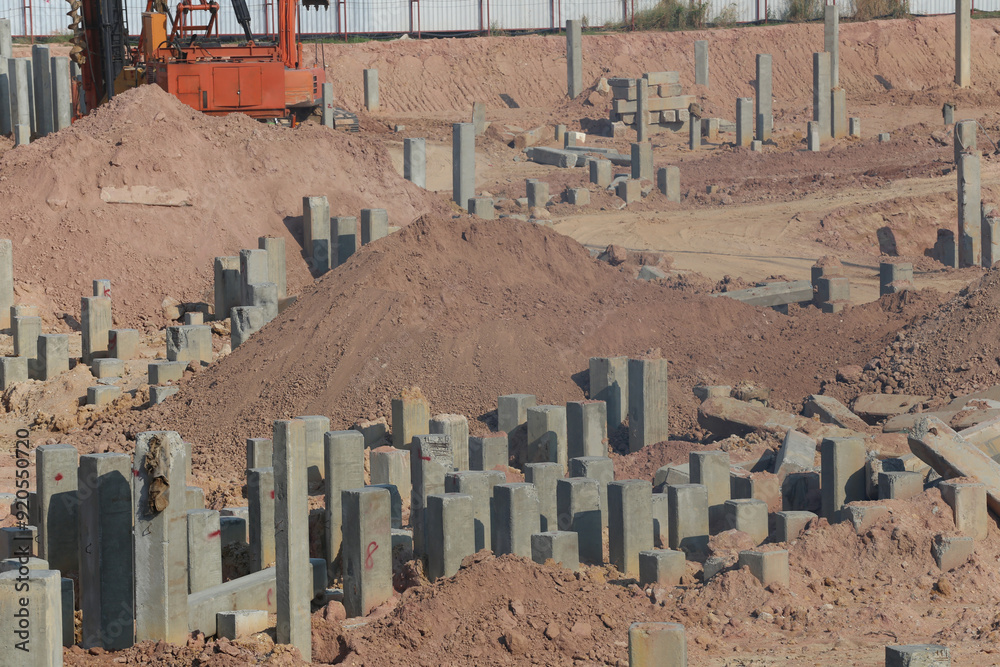 Construction work zones of piling where piles are driven into the ...