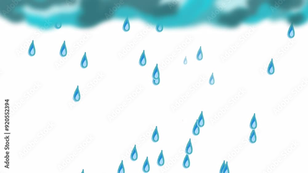 2d rain animation on white screen. Animated display of raindrops. Rain ...