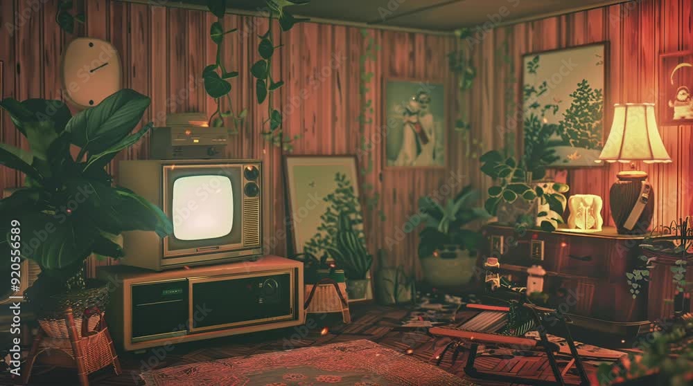 Vintage room featuring a classic retro TV and decor, creating an ...
