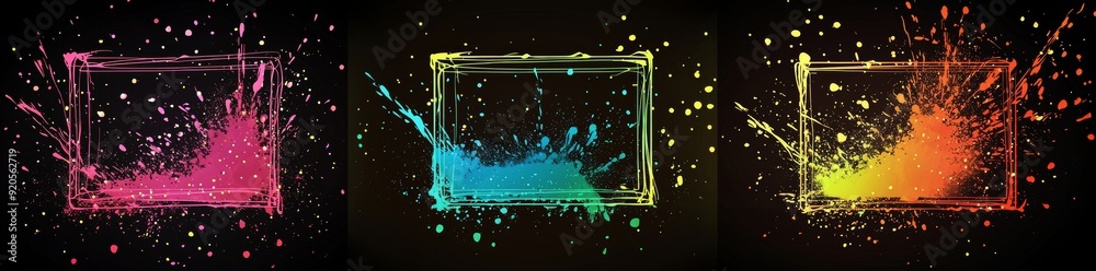 An explosion of color powder with rectangular banners, clouds of ...